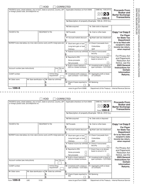 1099-B, 2-Up, Payer or State Copy C – W-2TaxForms.com