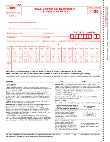1096 Transmittal & Annual Summary Form – W-2TaxForms.com