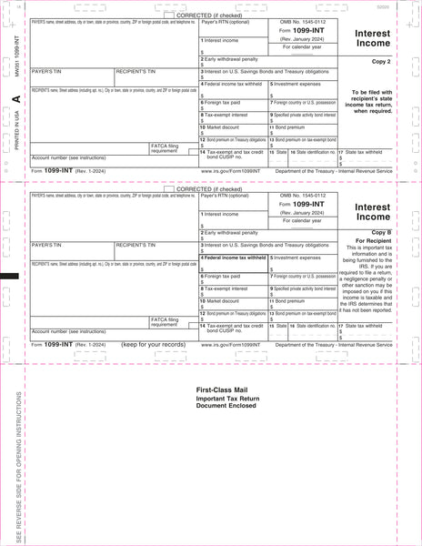 1099 Interest Tax Form - Pressure Seal - Copy B, Form 5115B – W ...