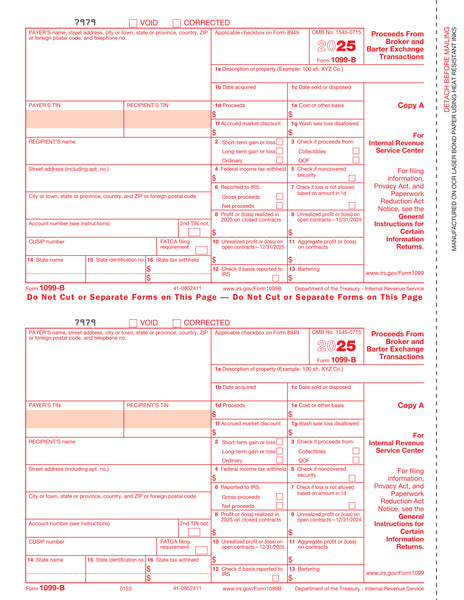 1099-B, 2-Up, Fed Copy A – W-2TaxForms.com