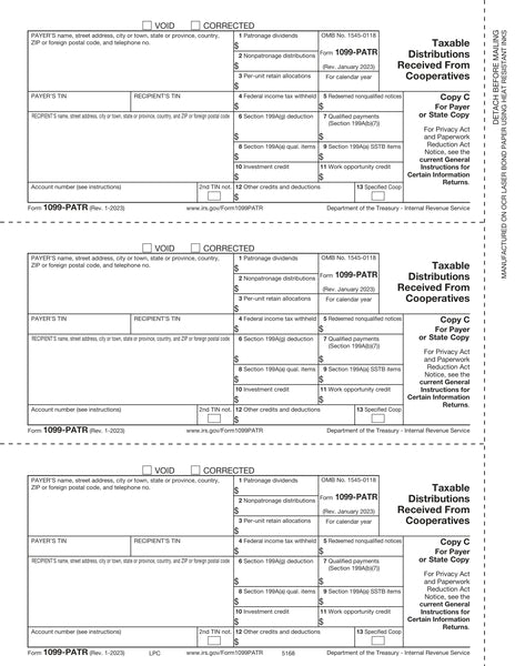 1099-PATR, 3-Up, Payer or State Copy C (Patronage) – W-2TaxForms.com
