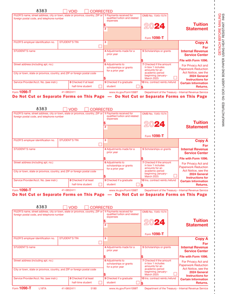 1098-T, Federal Copy A – W-2TaxForms.com