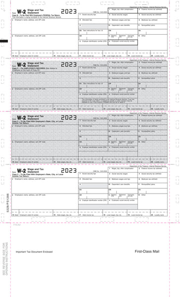 W-2, Employee Copy B,C,2 or Extra Copy, 4-Up Horizontal, 14" Eccentric ...