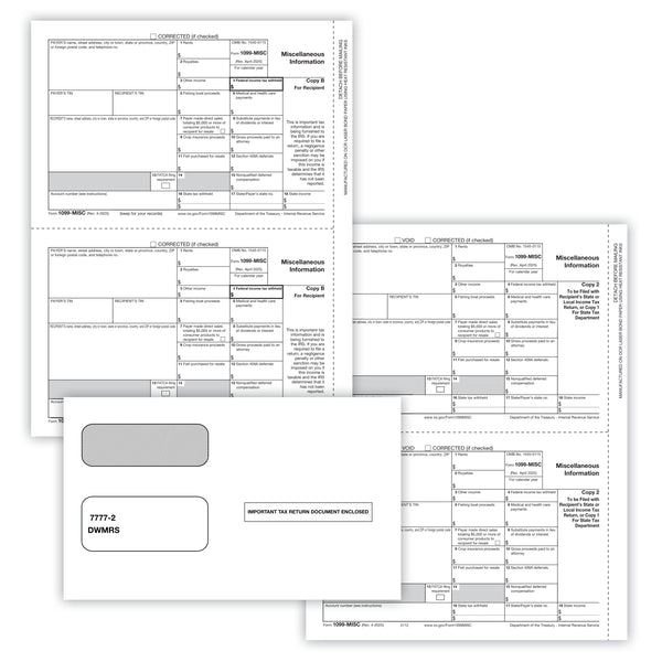 1099-MISC Set, 3-Part, 2-Up, Electronic Filing with Envelopes – W ...