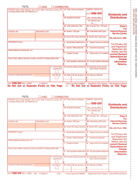 1099-DIV, 2-Up, Federal Copy A – W-2TaxForms.com